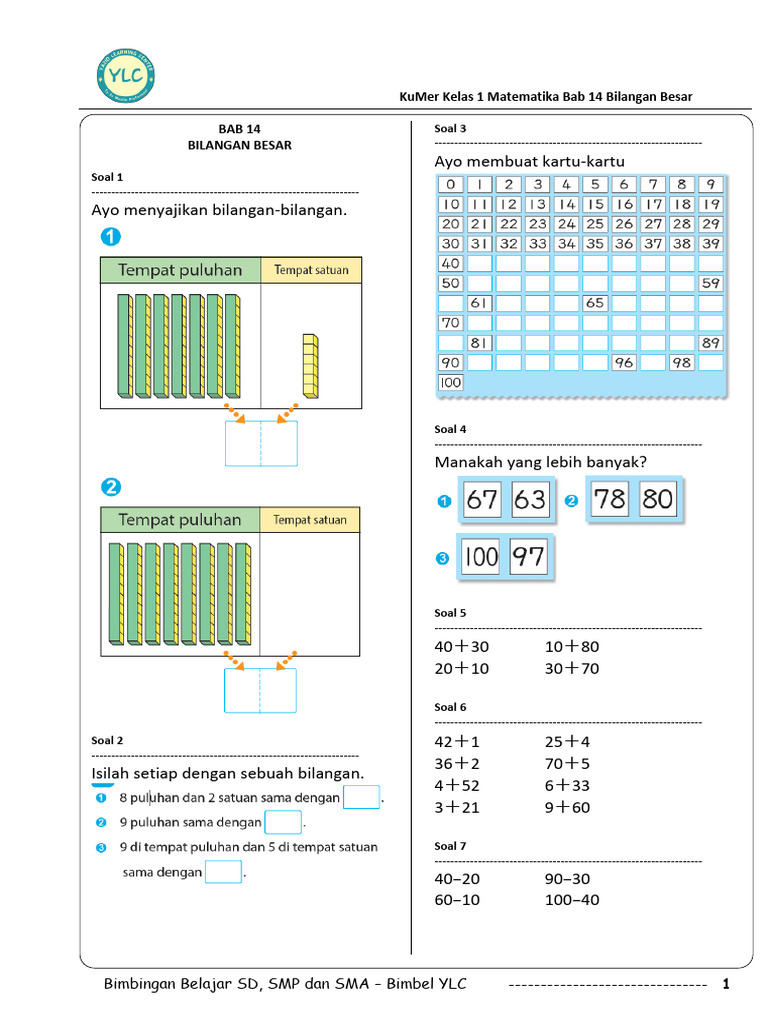 Kumer Kelas 1 Matematika Bab 14 Bilangan Besar | PDF