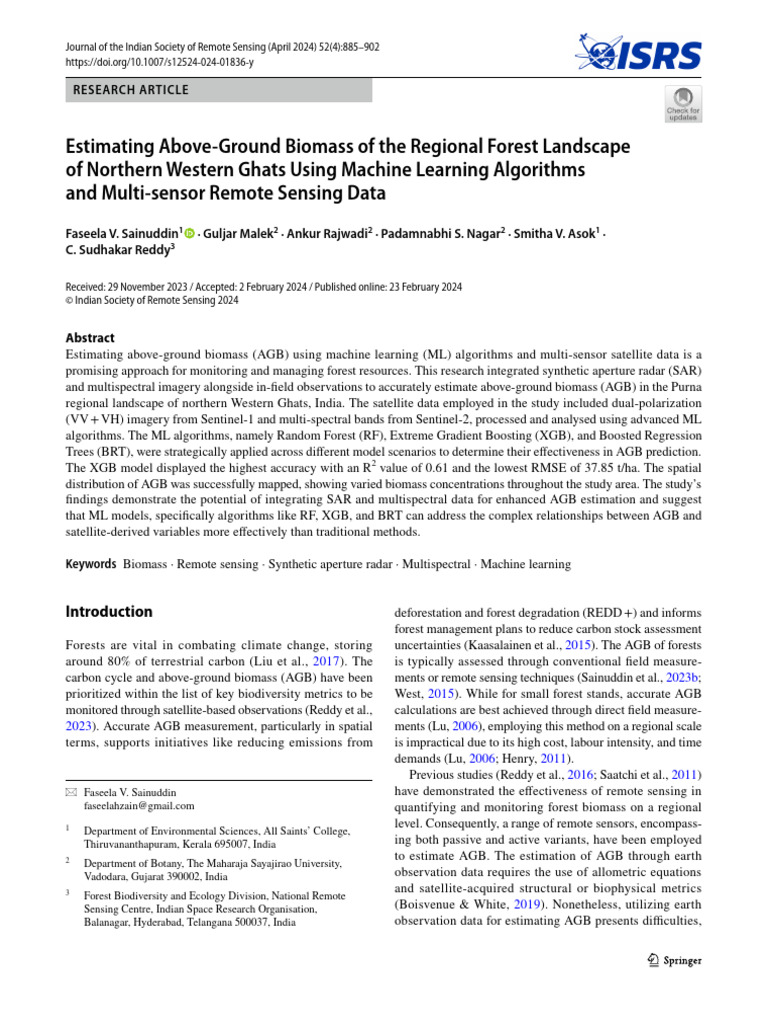Estimating Above-Ground Biomass of the Regional Forest Landscape of Northern Western Ghats Using ...