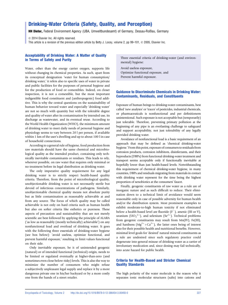 Drinking-Water Criteria (Safety, Quality, and Perception) | PDF ...