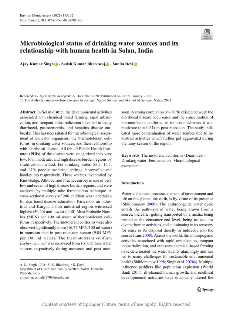 Singh Et Al. - 2021 - Microbiological Status of Drinking Water Sources ...