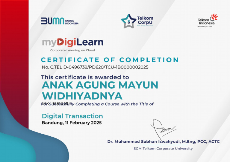 Certificate Course Digital Transaction 11 02 2025 | PDF