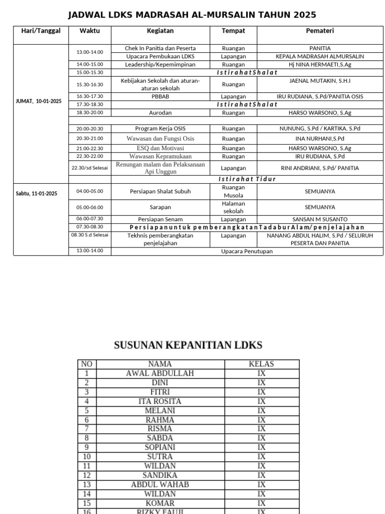 Jadwal LDKS 2024 | PDF