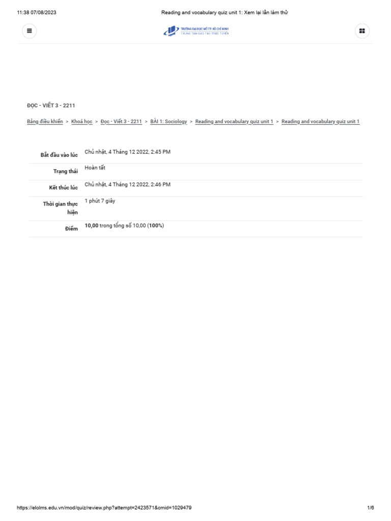 Reading and Vocabulary Quiz Unit 1 - Xem Lại Lần Làm Thử | PDF | Hero ...