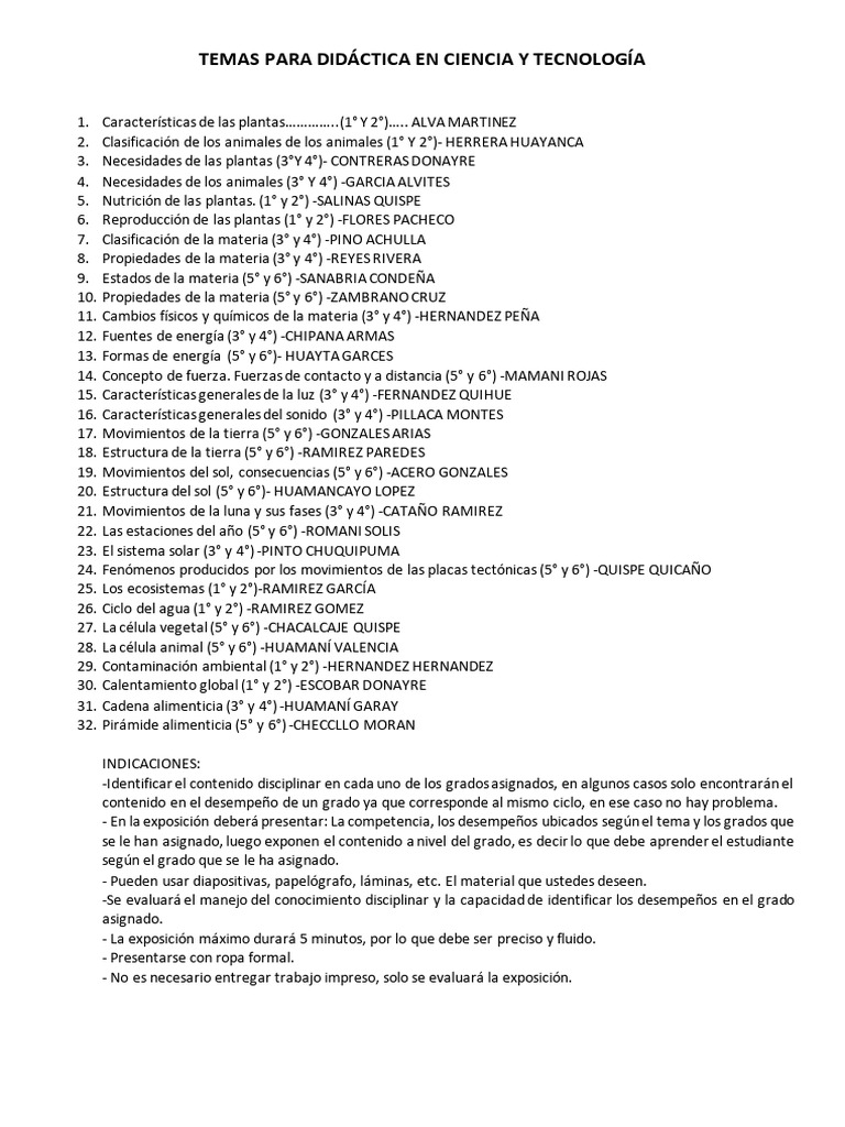 Temas de Ciencia y Tecnología Primaria | PDF | Naturaleza
