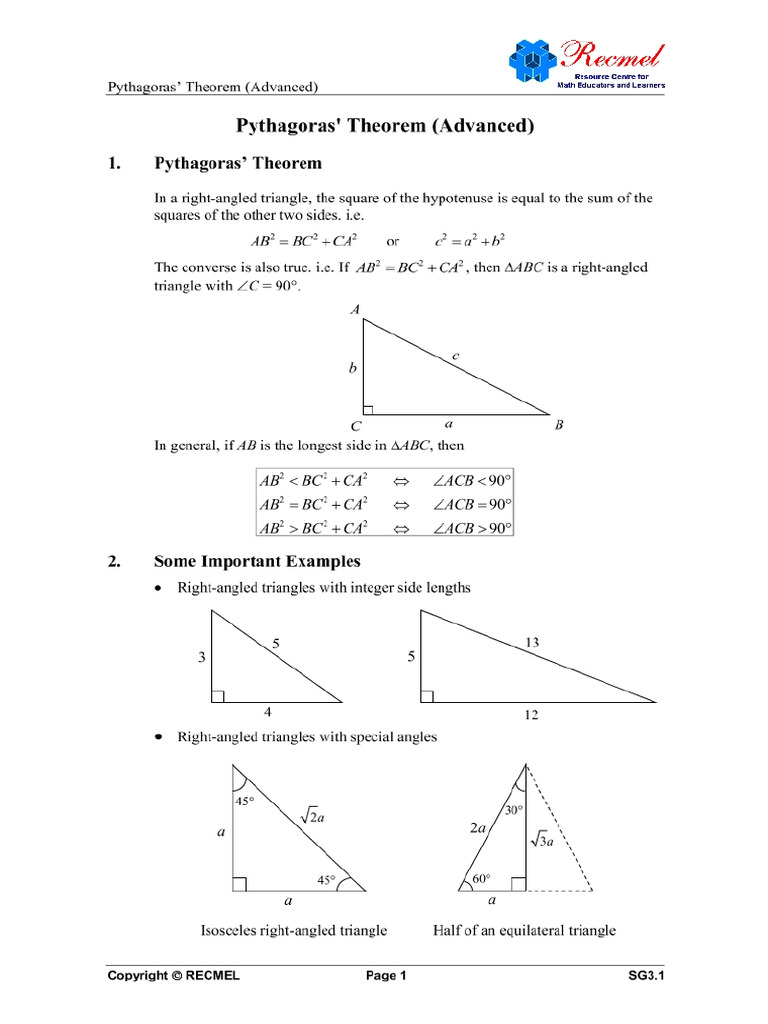 SG3.1 - Pythagoras Theorem (Advanced) - S | PDF