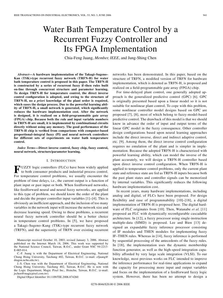 Water Bath Temperature Control by A Recurrent Fuzzy Controller and Its FPGA Implementation | PDF ...