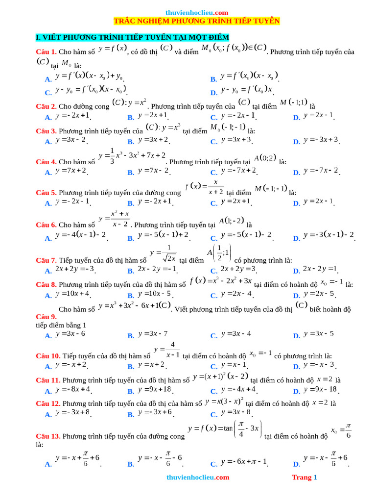 thuvienhoclieu.com-Trac-nghiem-PT-Tiep-Tuyen (1) | PDF