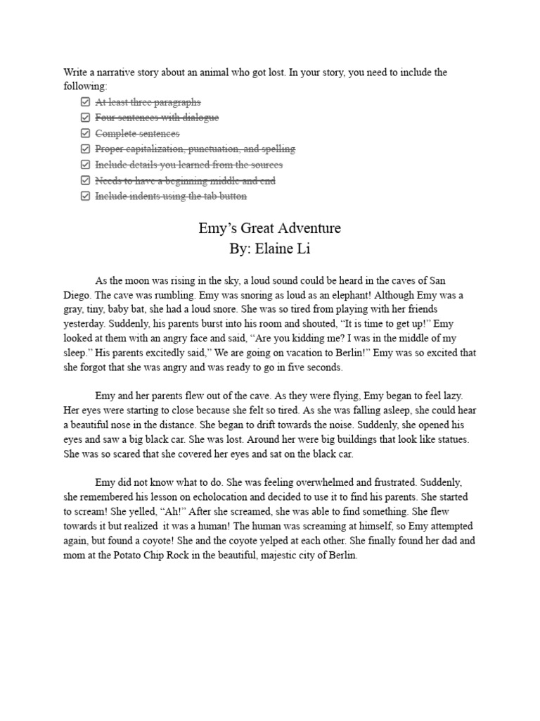 Elaine Li - Freer Echolocation Narrative Writing Practice | PDF