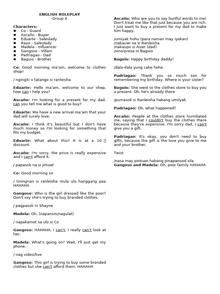 Q1 ENG 9_Roleplay_Modals_Script | PDF