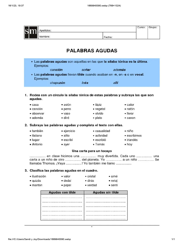 Palabras Agudas | PDF