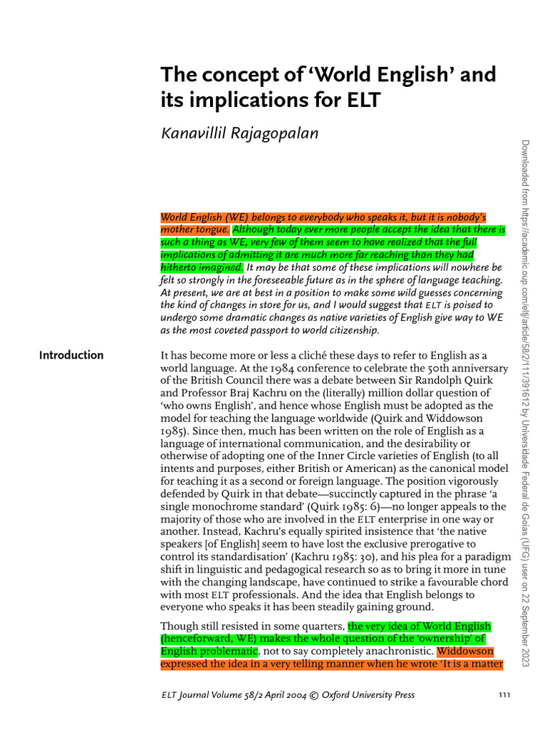 The Concept of World English and Its Implications To ELT | PDF ...