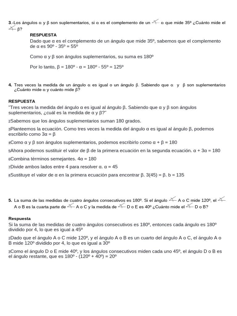 FICHA MAT. Ángulos Complementarios y Suplementarios | PDF