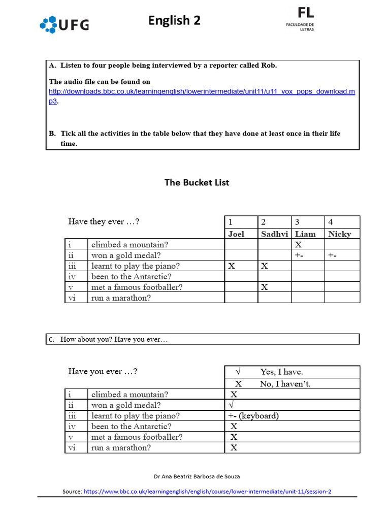 Asynchronous Activity 13.1 - Listening - Bucket List | PDF