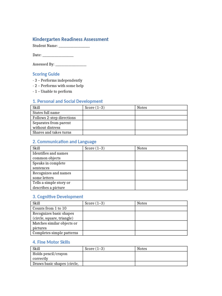 Kindergarten Readiness Assessment Guide | PDF