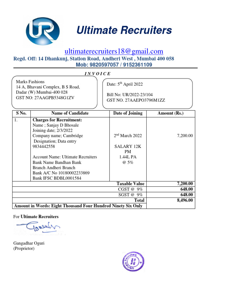 104 Cambridge Marks Fashions Invoice | PDF