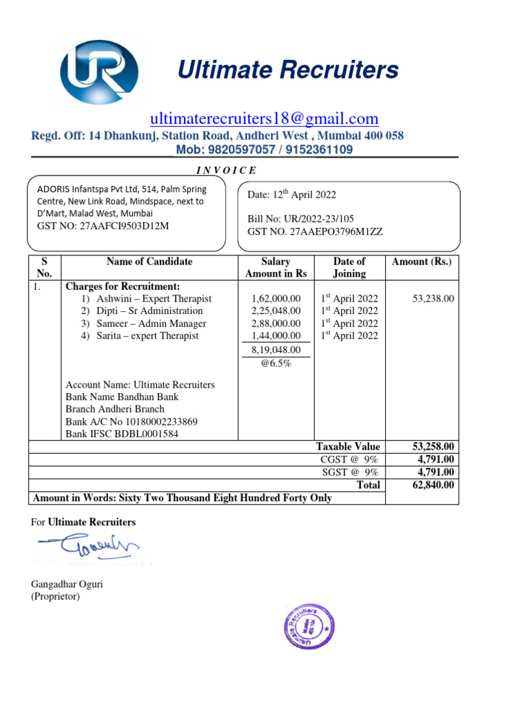 105 Adoris Care Invoice For 4 Persons | PDF