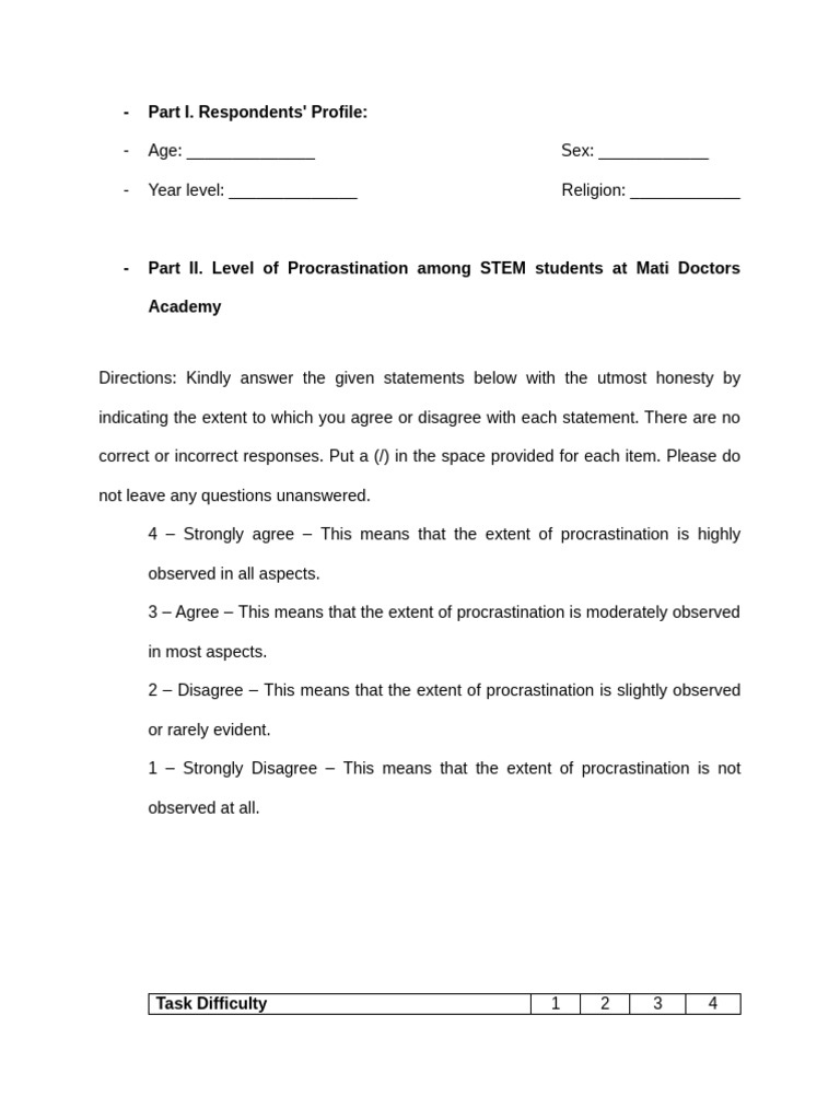 Research Questionnaire | PDF | Professional Skills | Procrastination