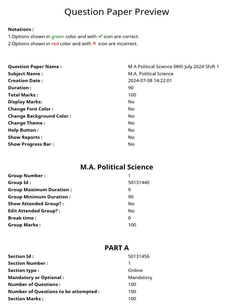 MA Political Science Question Paper 2024 | PDF | Multiple Choice ...