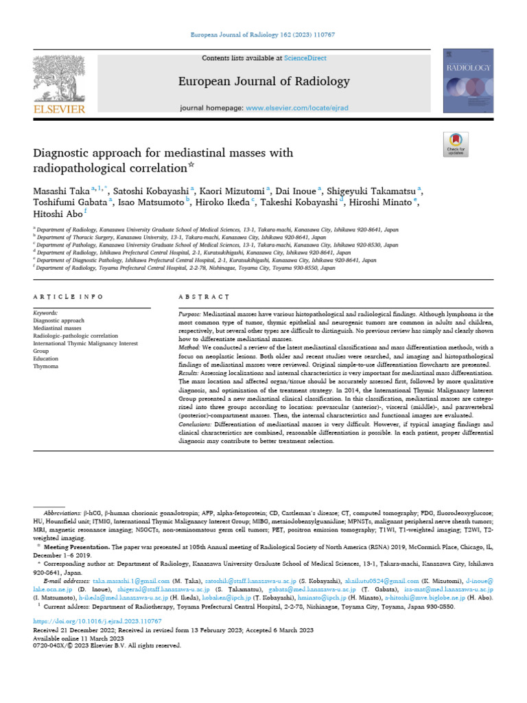 Diagnostic Approach For Mediastinal Masses With Radiopathological Correlation | PDF | Thymus ...