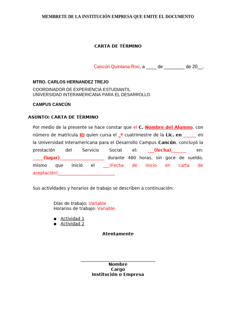 4) Carta de Termino | PDF