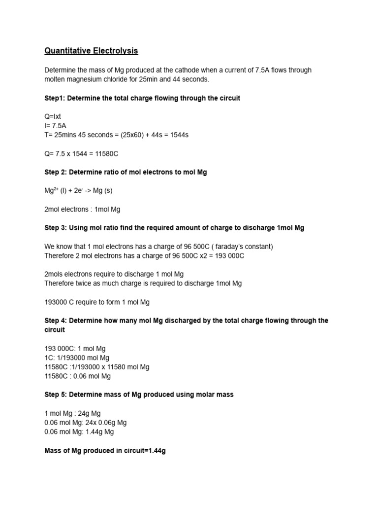 Quantitative Electrolysis | PDF