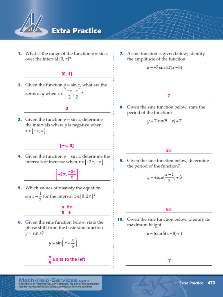 Sine Function Practice Problems | PDF | Trigonometric Functions ...