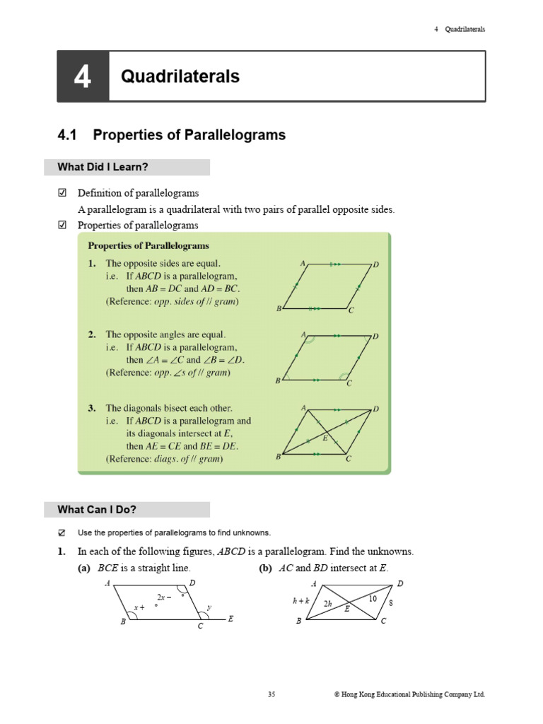 Quadrilaterals: 4.1 Properties of Parallelograms | PDF | Rectangle | Area