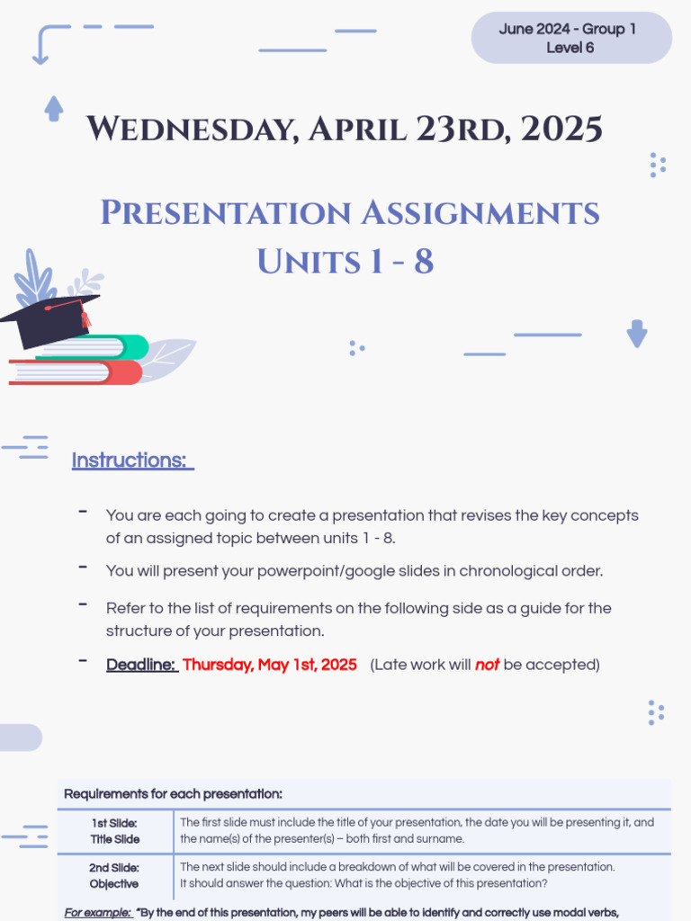 Presentation Assignments - Units 1 - 8 | PDF | Verb | Grammatical Tense