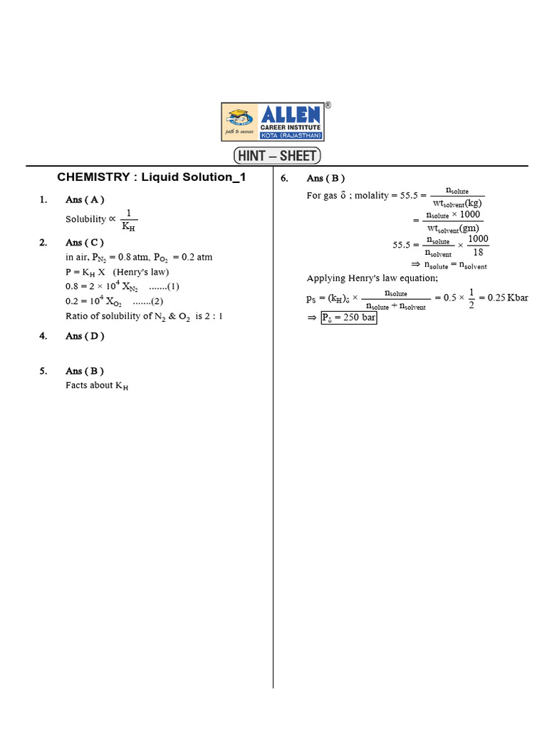 Chemistry_(Liquid Solution-1)_Solution | PDF | Vapor | Branches Of Thermodynamics