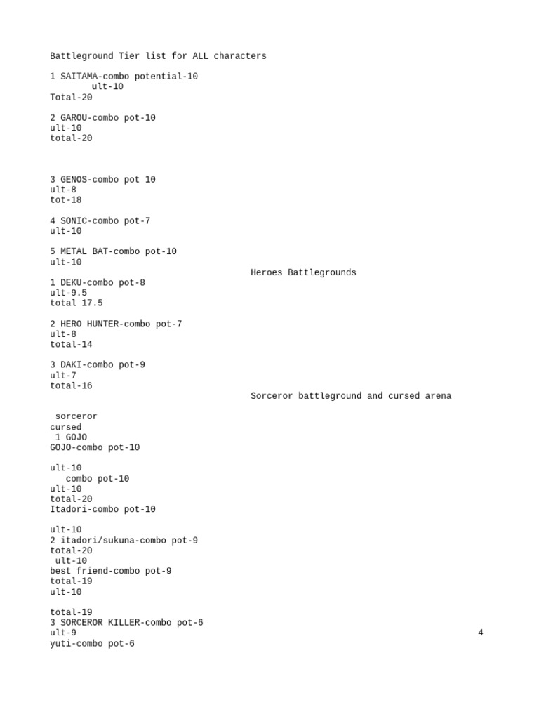Battleground Tier List For ALL Char | PDF
