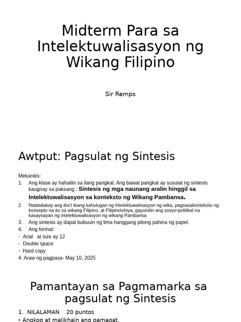 Midterm Sa Intelektuwalisasyon NG Wika | PDF