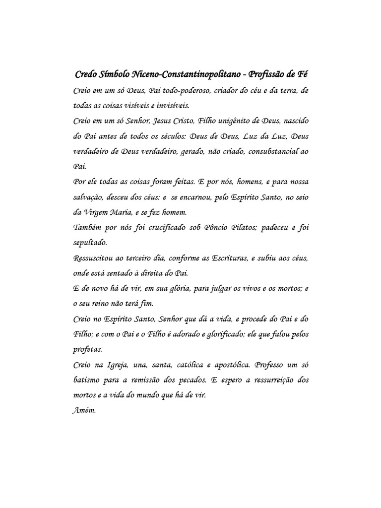 Credo Símbolo Niceno-Constantinopolitano - Profissão de Fé_catecismo_17 ...