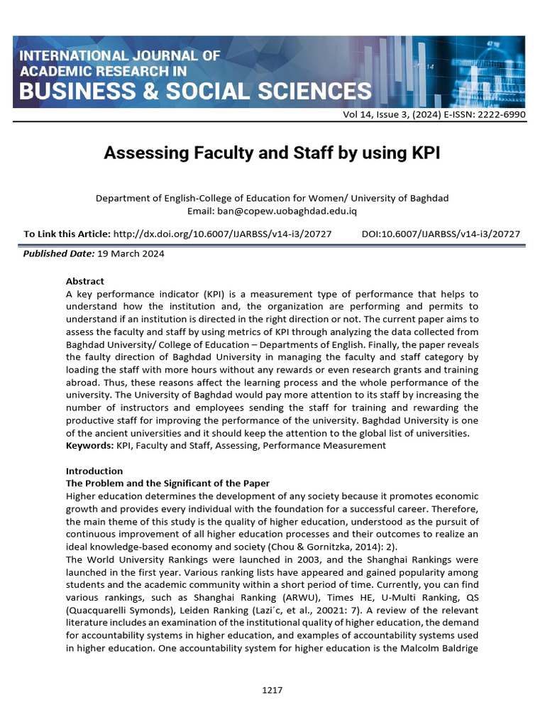KPI Assessment of Faculty at Baghdad University | PDF | Performance ...