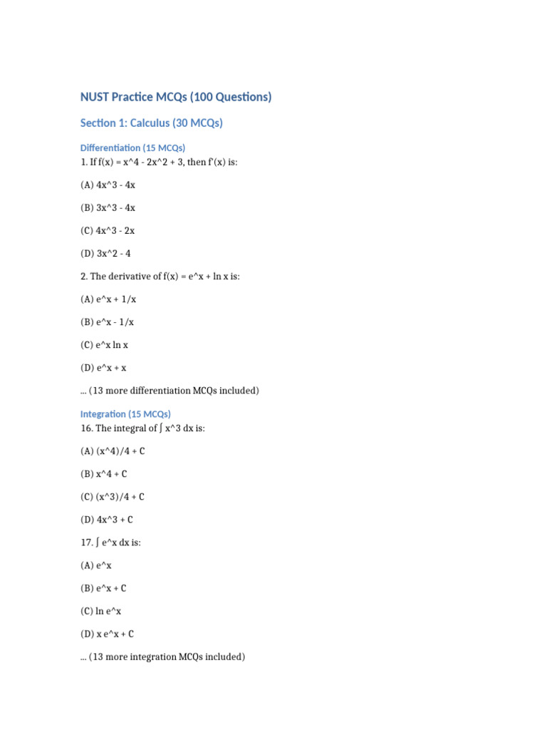 NUST Practice MCQs | PDF