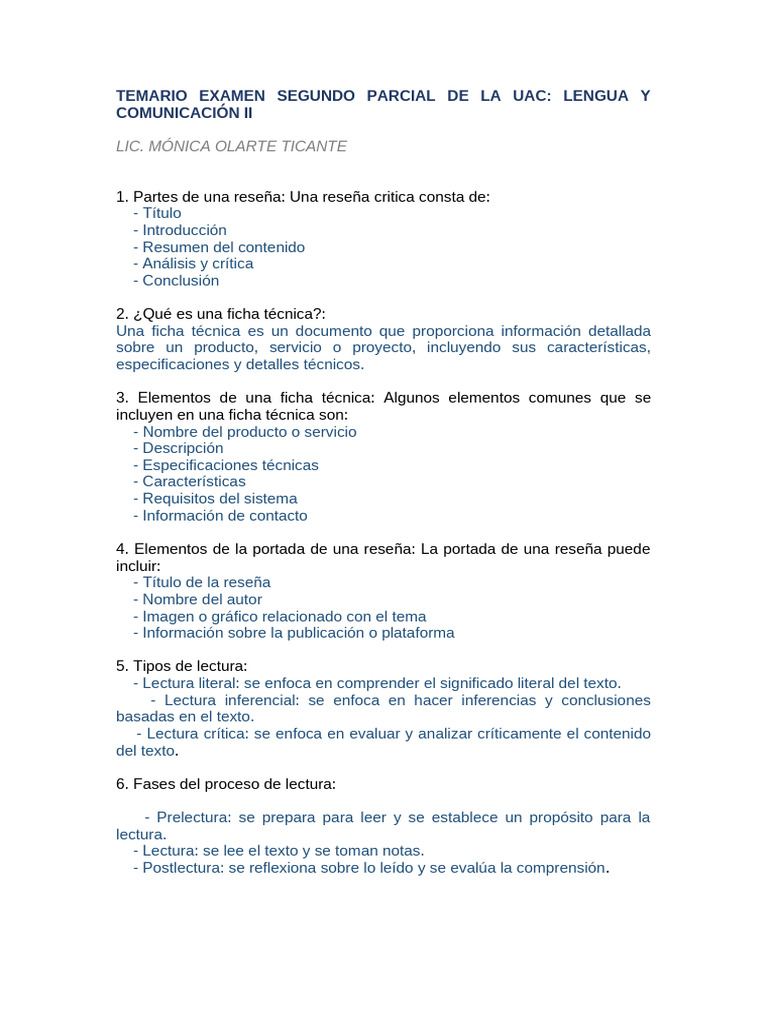 Temario Examen Segundo Parcial de La Uac | PDF | Comunicación | Aprendizaje