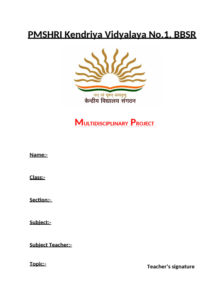 MDP Front Page for Kendriya Vidyalaya | PDF