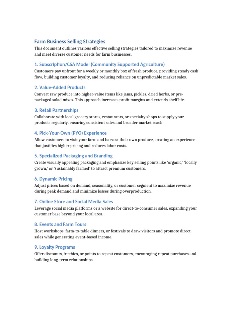 Farm Business Selling Strategies Guide | PDF | Pricing | Marketing