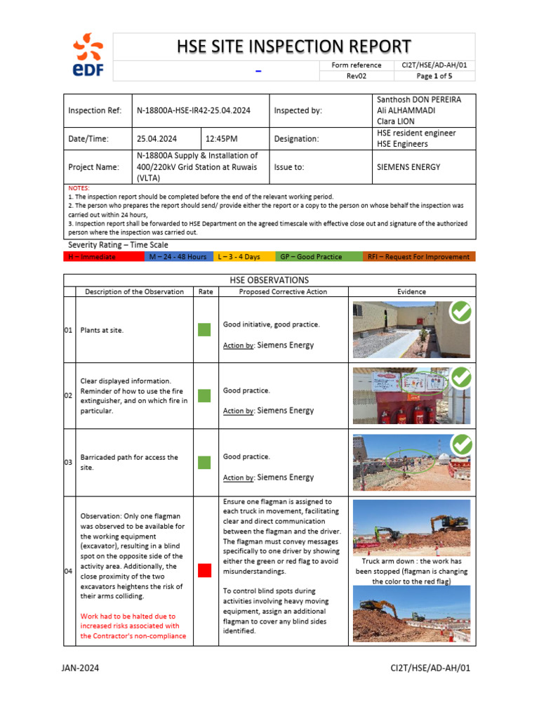 HSE Site Inspection Report - Ruwais Project | PDF | Concrete | Safety