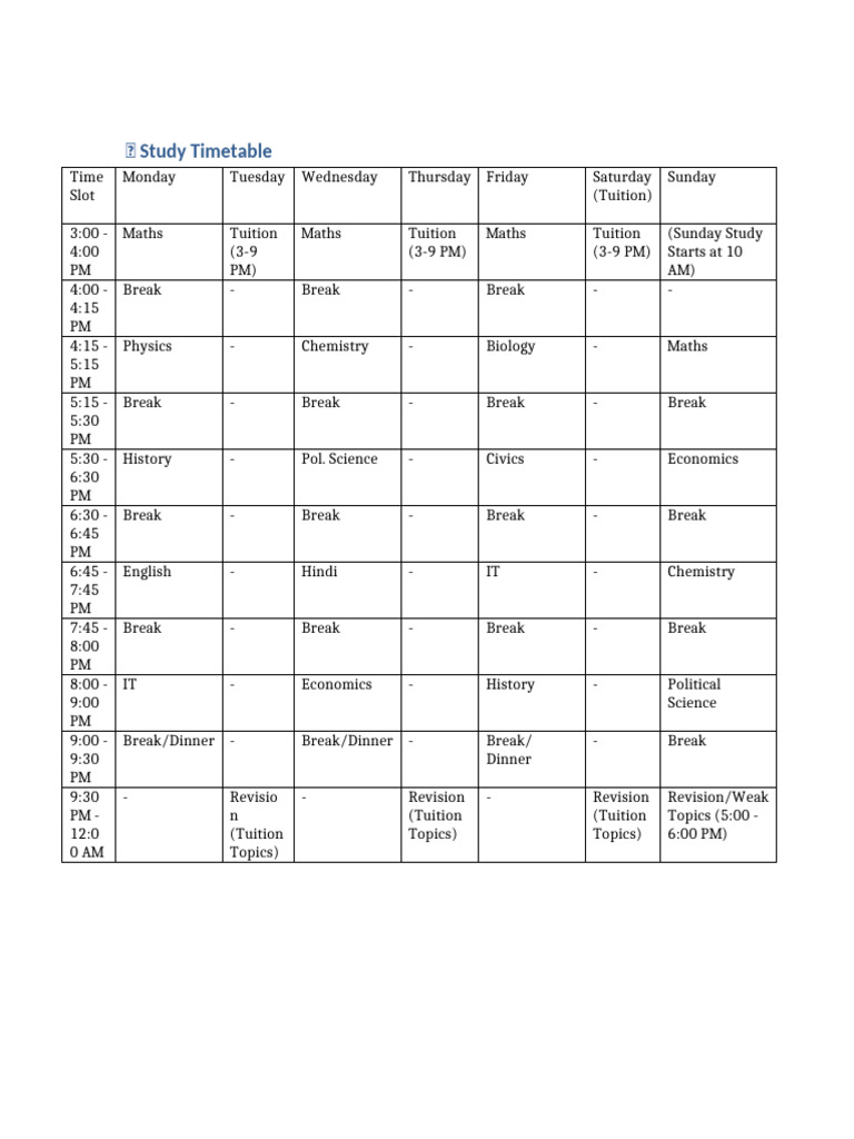 Study Timetable | PDF