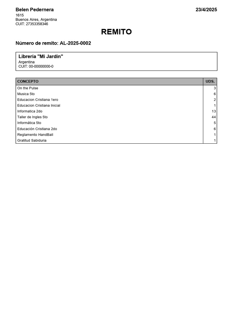 Remito - AL 2025 0002 | PDF