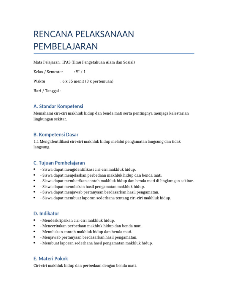 RPP_IPAS_Kelas6_FormatStandar | PDF