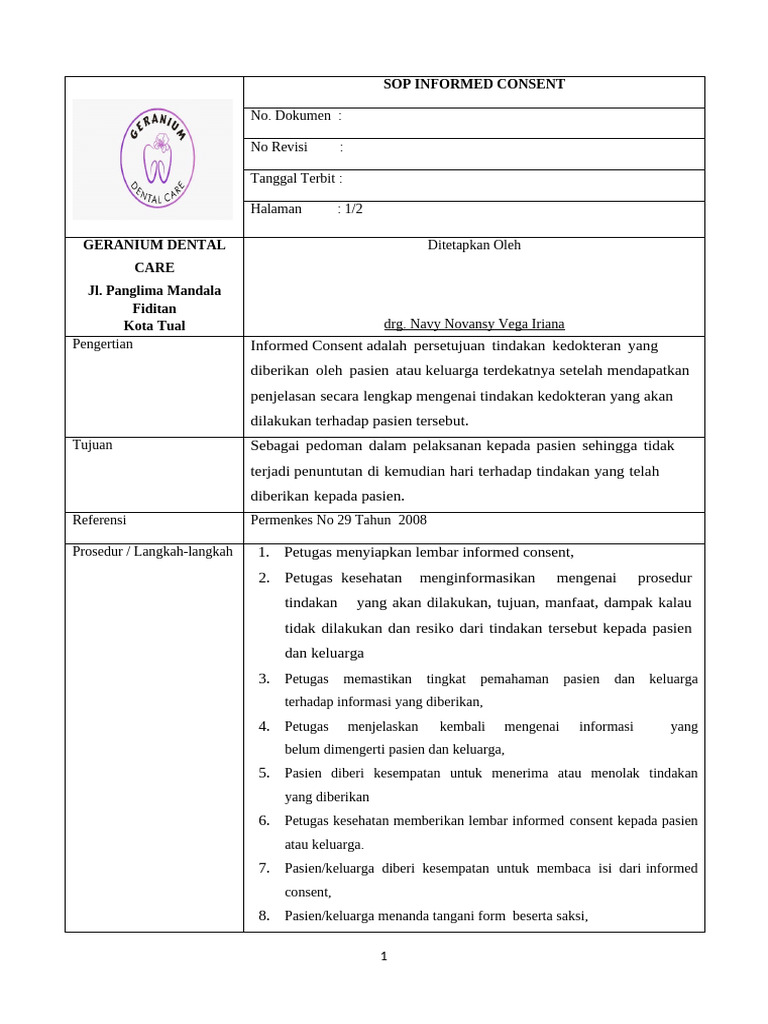 Sop Informed Consent | PDF