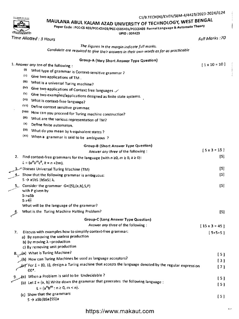 Btech PCC Cs 4 Sem Formal Language and Automata Theory PCC Cs 403 2024 | PDF