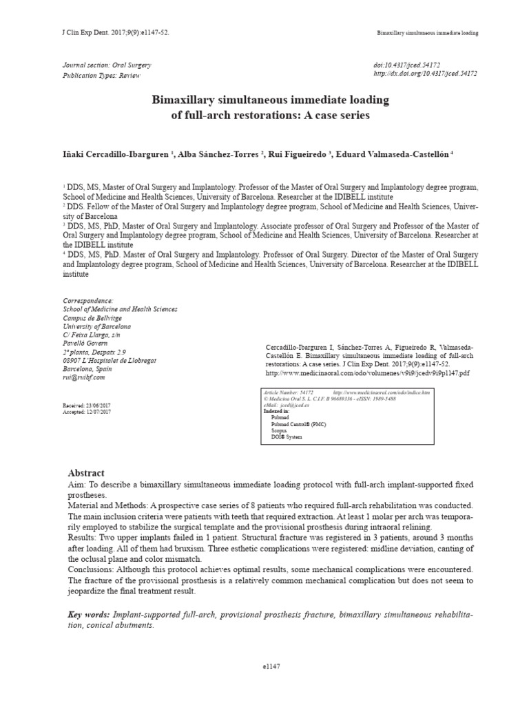 Bimaxillary simultaneous immediate loading of full-arch restorations A ...
