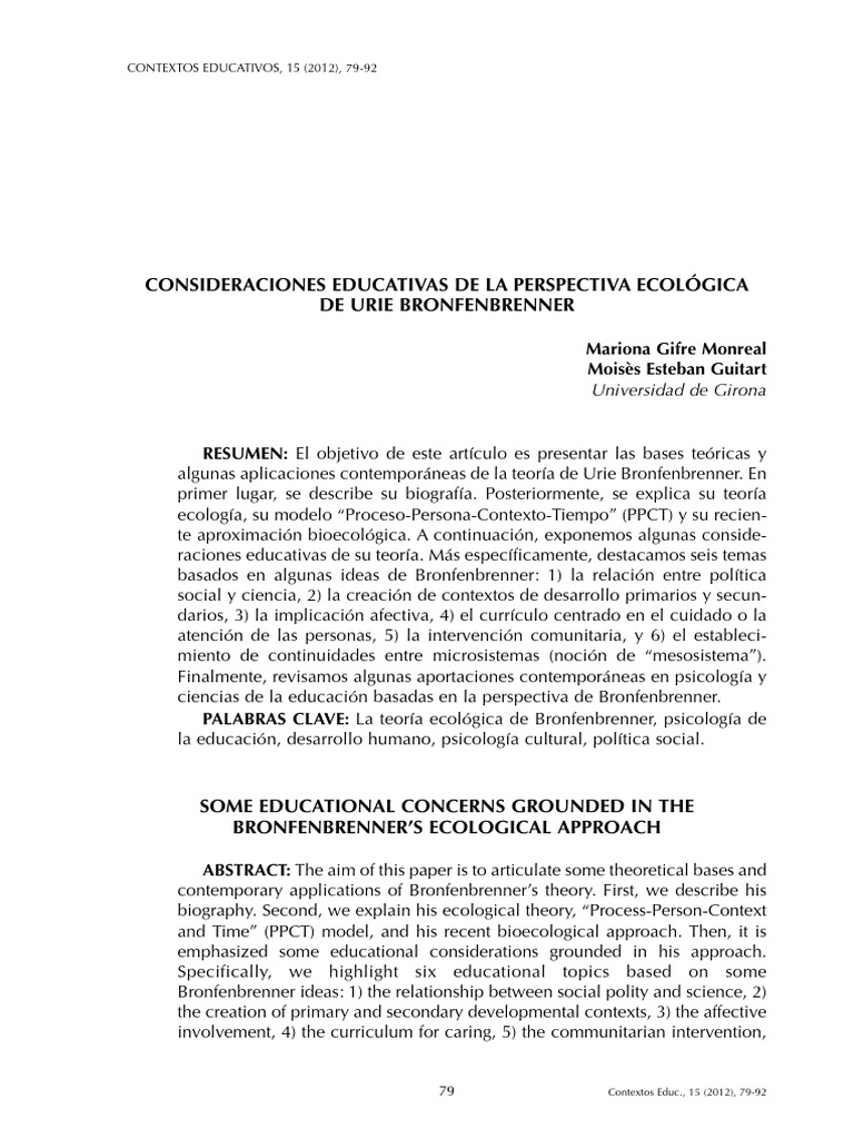 Consideraciones Educativas de La Perspectiva Ecológica de Urie ...