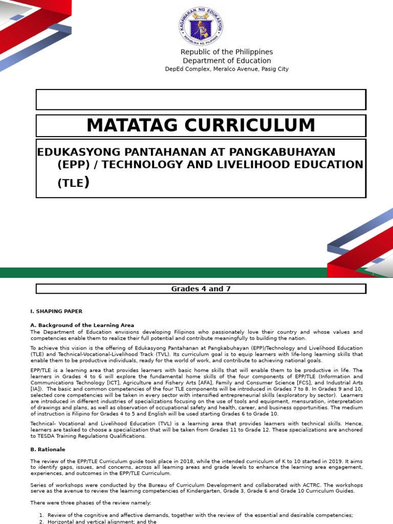 EPP/TLE Curriculum Overview for Grades 4-7 | PDF | Learning ...