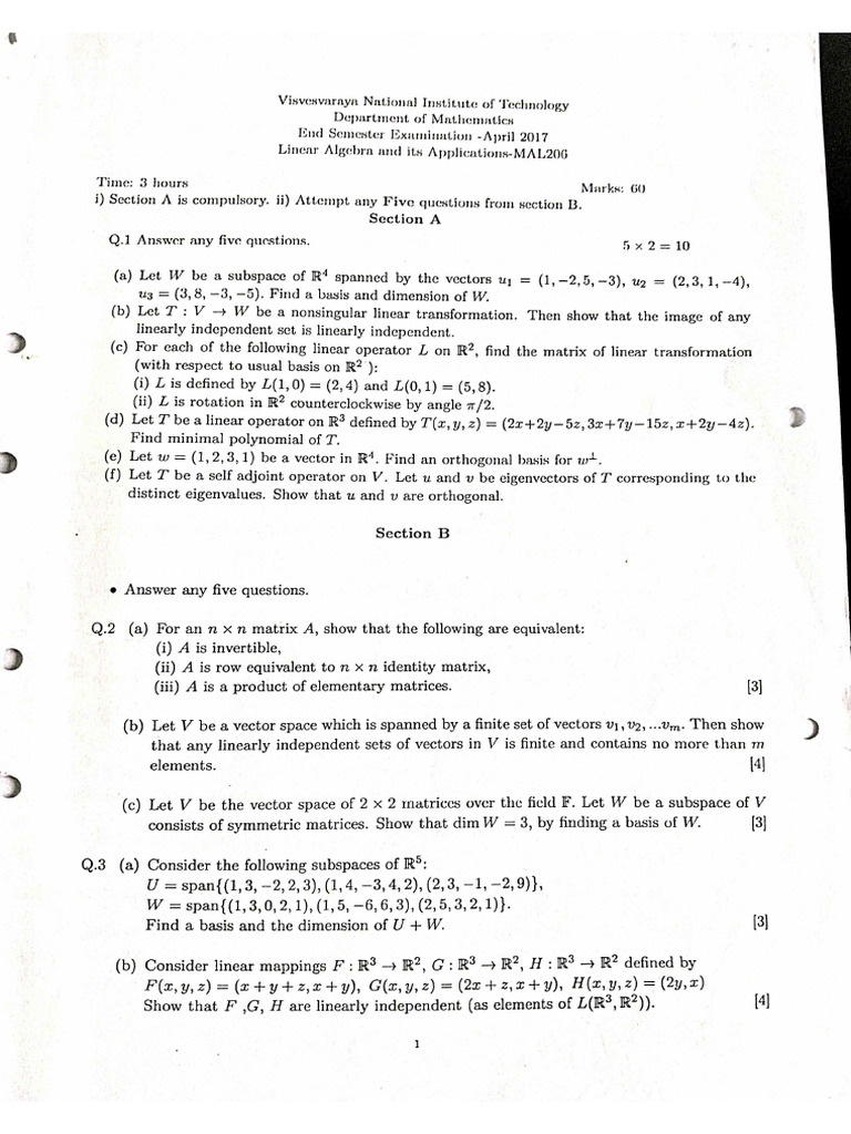 Linear Algebra-Endsem | PDF
