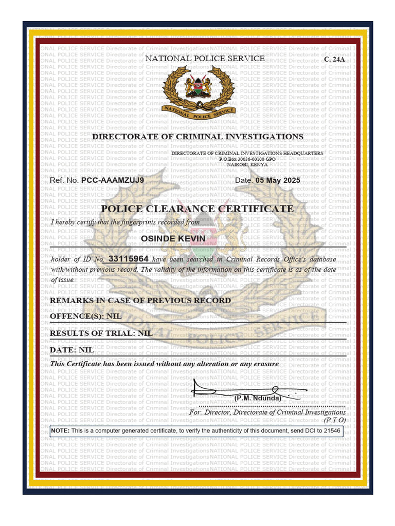 Osinde Police Clearance | PDF
