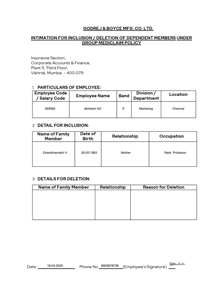 Annexure - Inclusion Deletion Form 2 | PDF