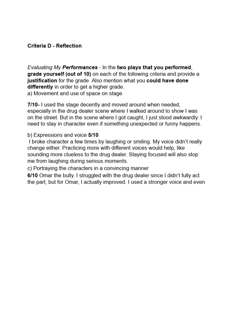 Ved Drama Performance Reflection | PDF
